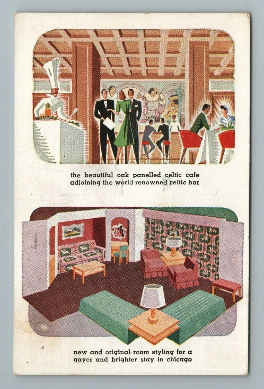 Hotel Sherman Chicago Cafe Room Mid Century Art Style MCM Postcard ...