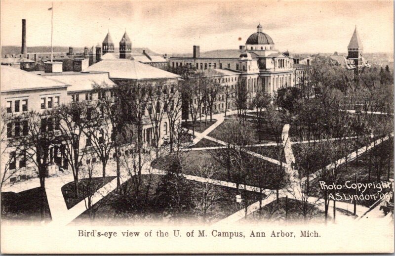 Postcard Birds Eye View of the University of Michigan Campus in Ann ...