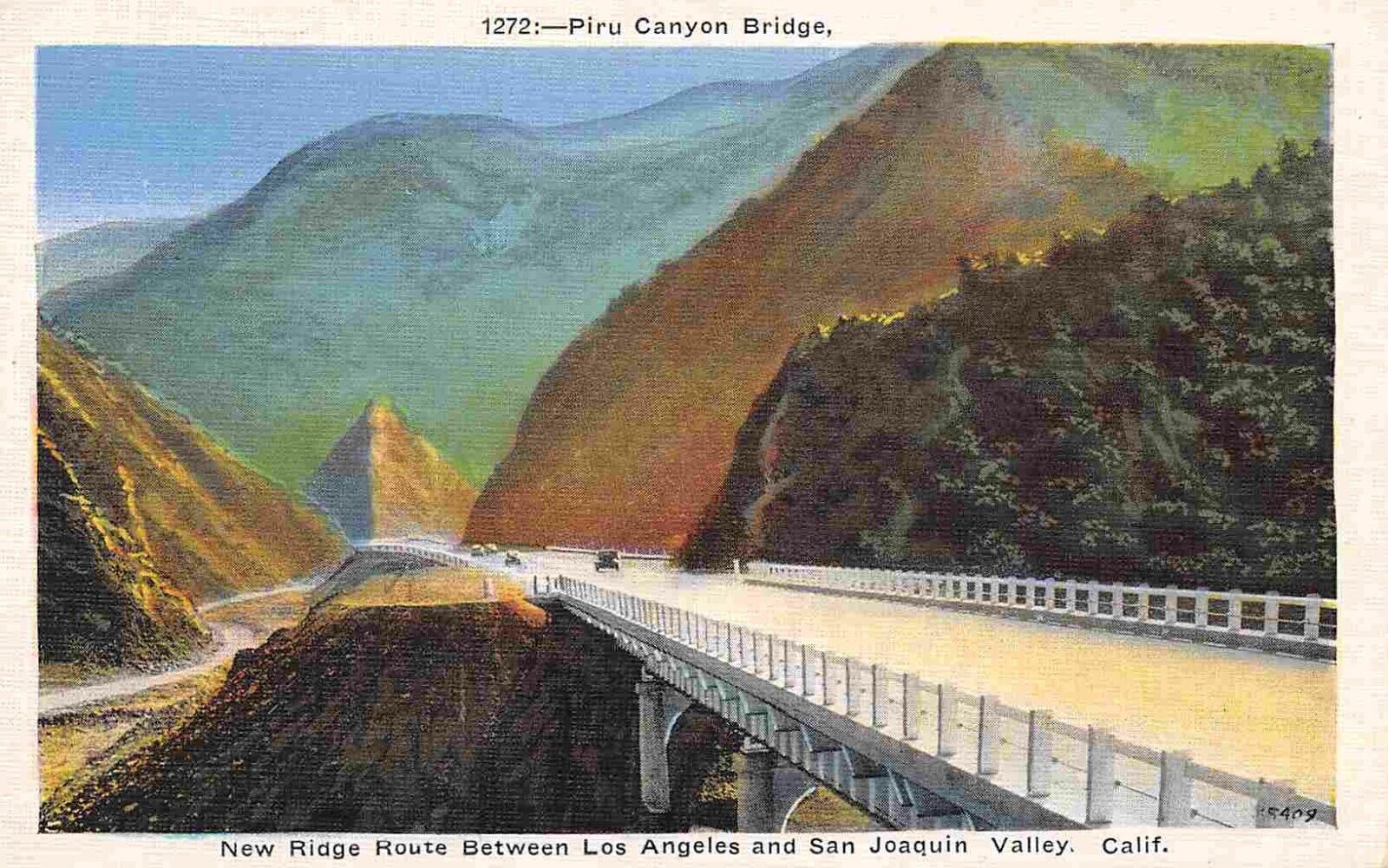 Piru Canyon Bridge Los Angeles to San Joaquin Valley California linen ...