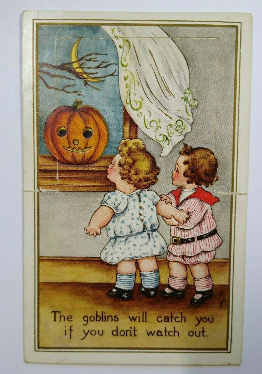 Halloween Postcard Whitney Die-Cut Standup Children JOL Crescent Moon ...