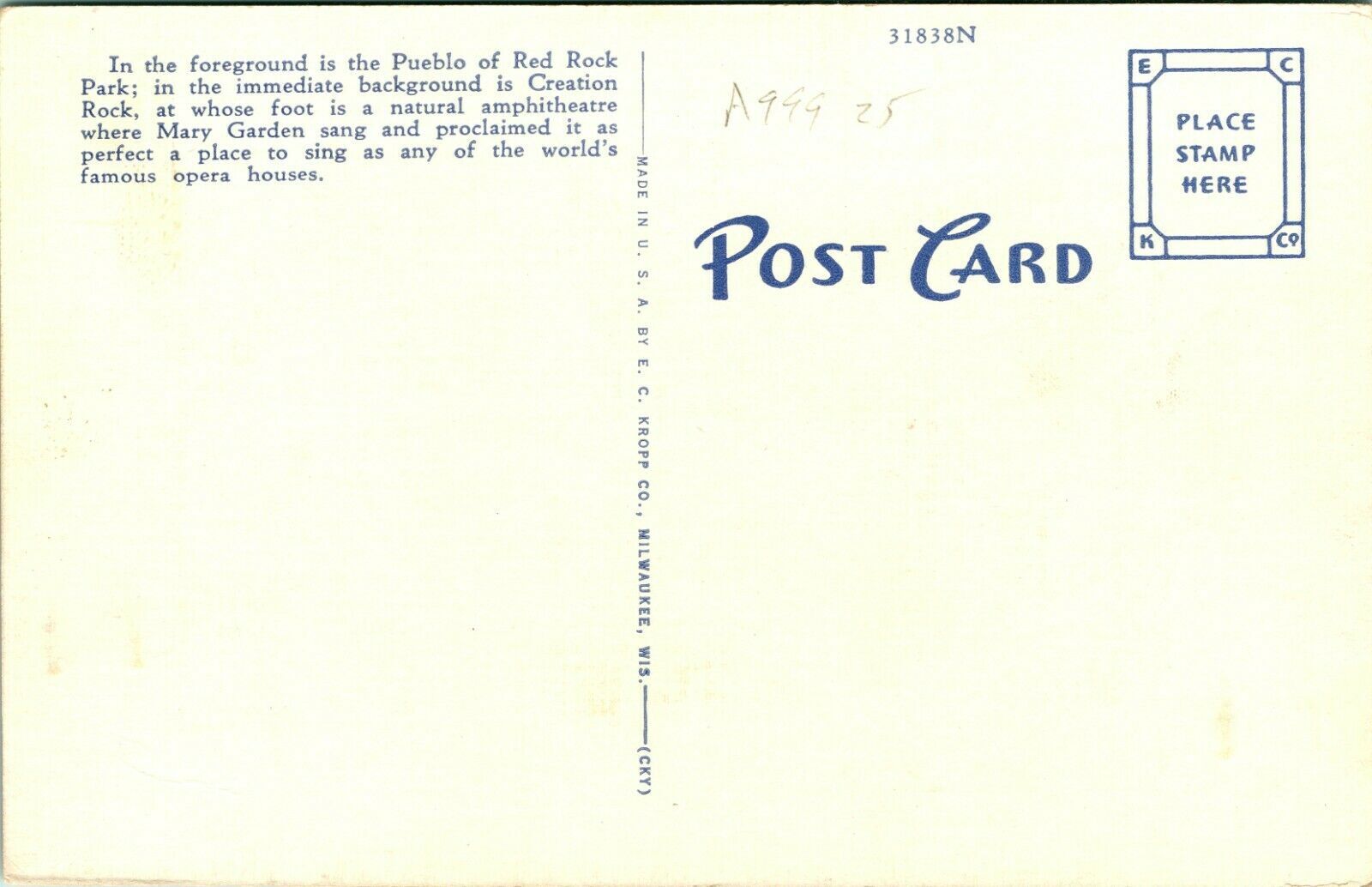 Vtg Linen Postcard Denver Colorado CO Park of the Red Rocks Entrance ...