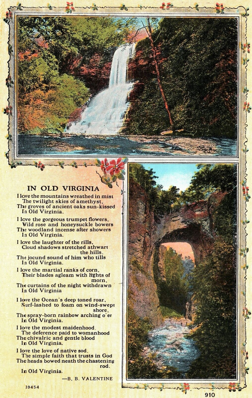 Vintage Postcard in OLD Virginia Poem by B. B. Valentine Mint Condition ...
