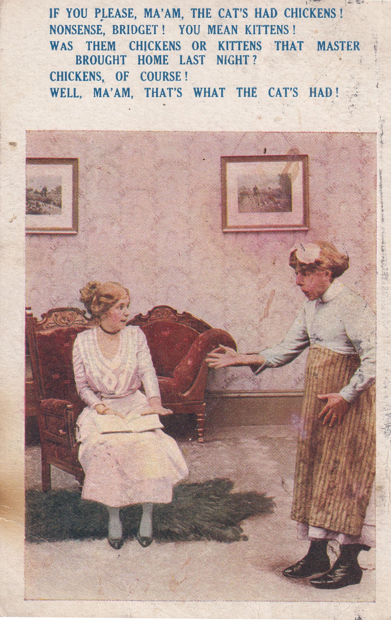 The Cats Breeding Chickens Birds Old Comic Humour Postcard | Topics ...