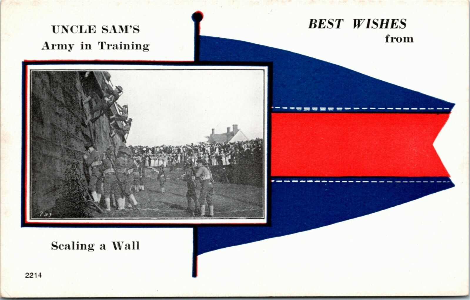 Pennant Postcard Uncle Sam's Army in Training Scaling a Wall Doughboys ...