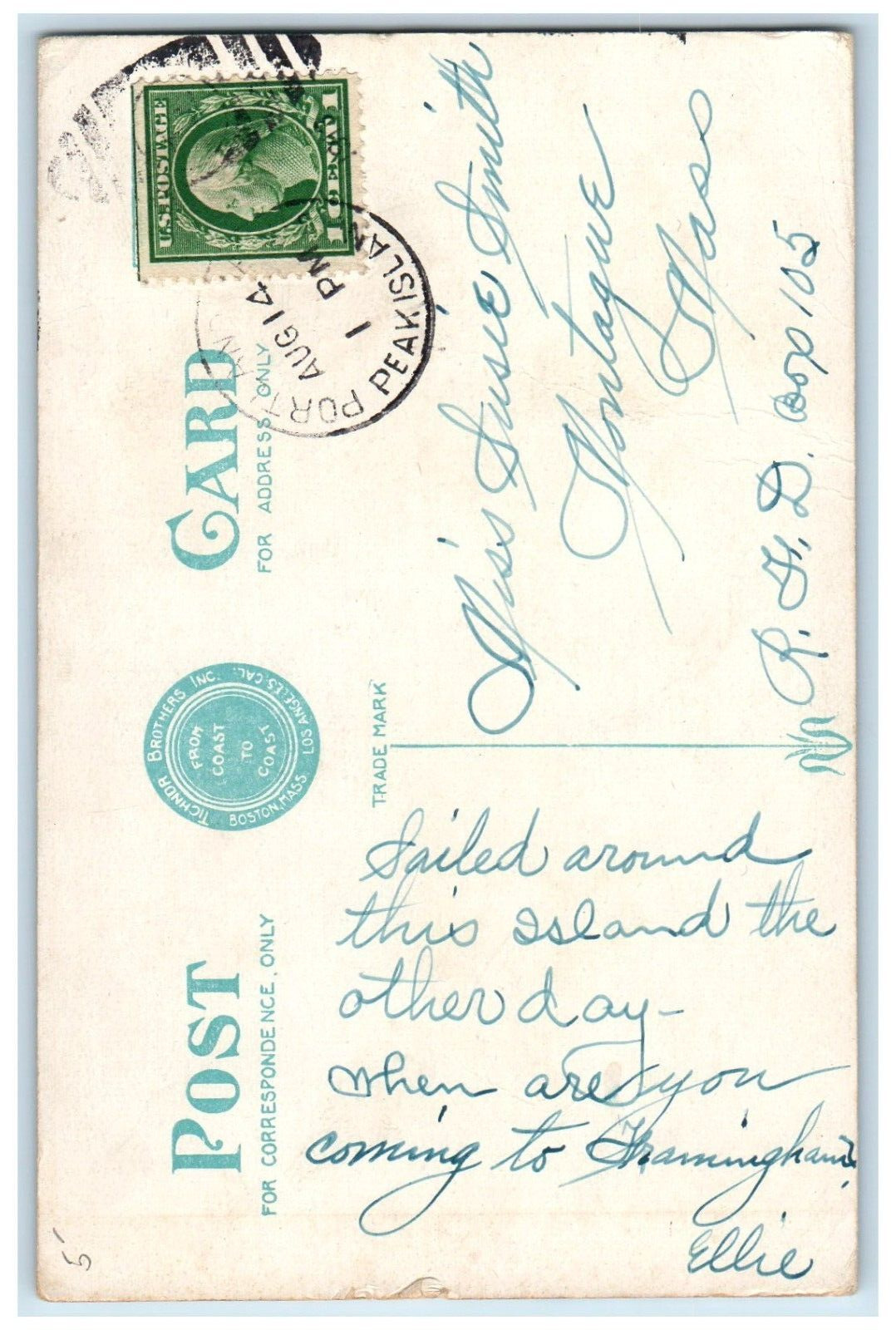 1913 Summer Home Of Admiral Robt. E. Perry Eagle Island Portland ME ...