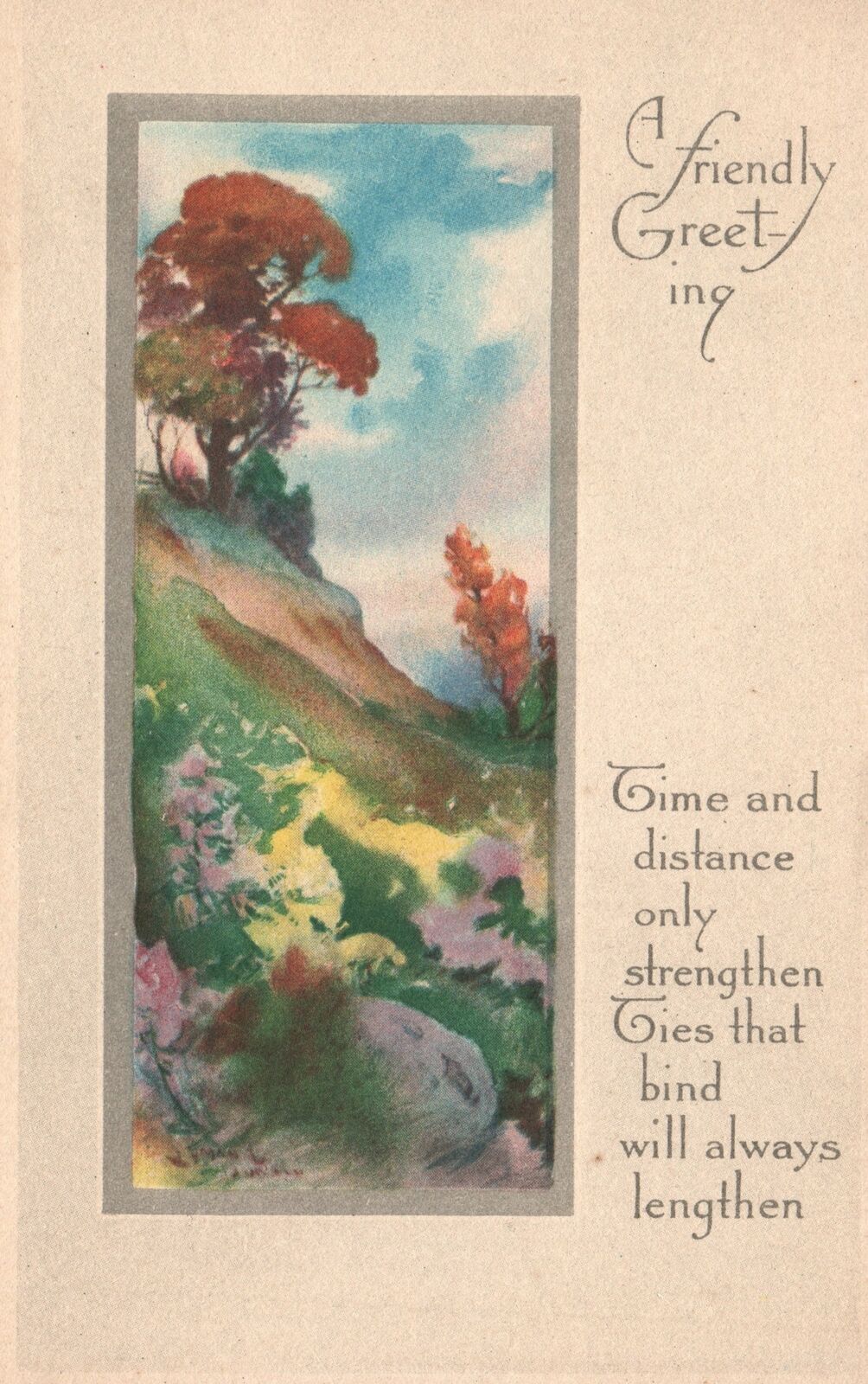 Vintage Postcard A Friendly Greeting Landscape Design Remembrance ...