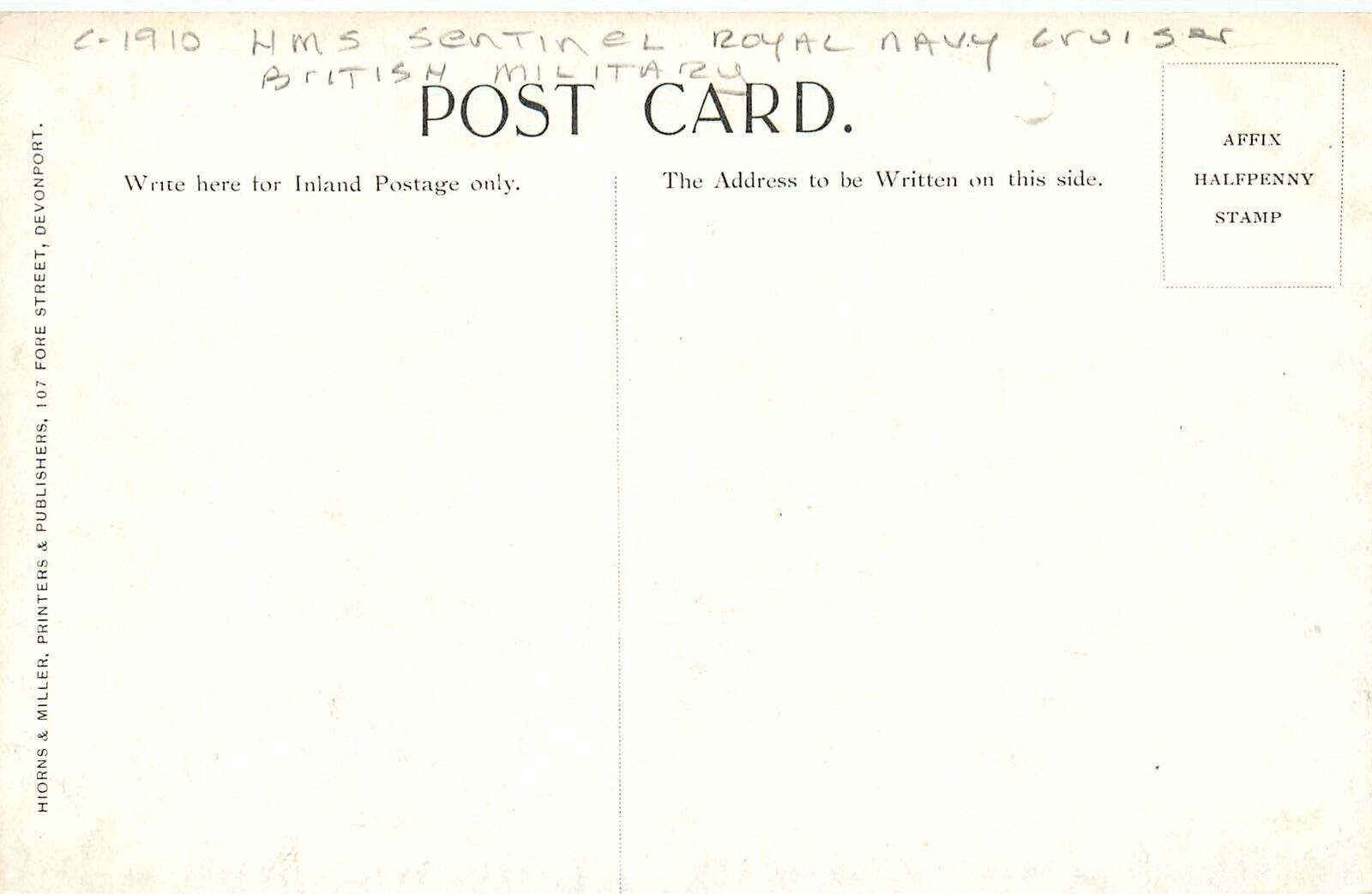 Postcard C-1910 HMS Sentinel royal Navy Cruiser British Military TR24 ...