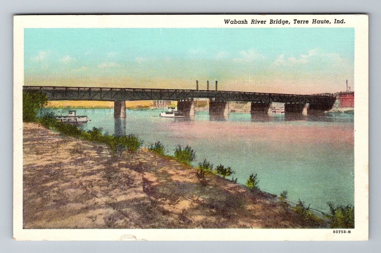 Terre Haute IN- Indiana, Wabash River Bridge, Vintage Postcard | Asia ...
