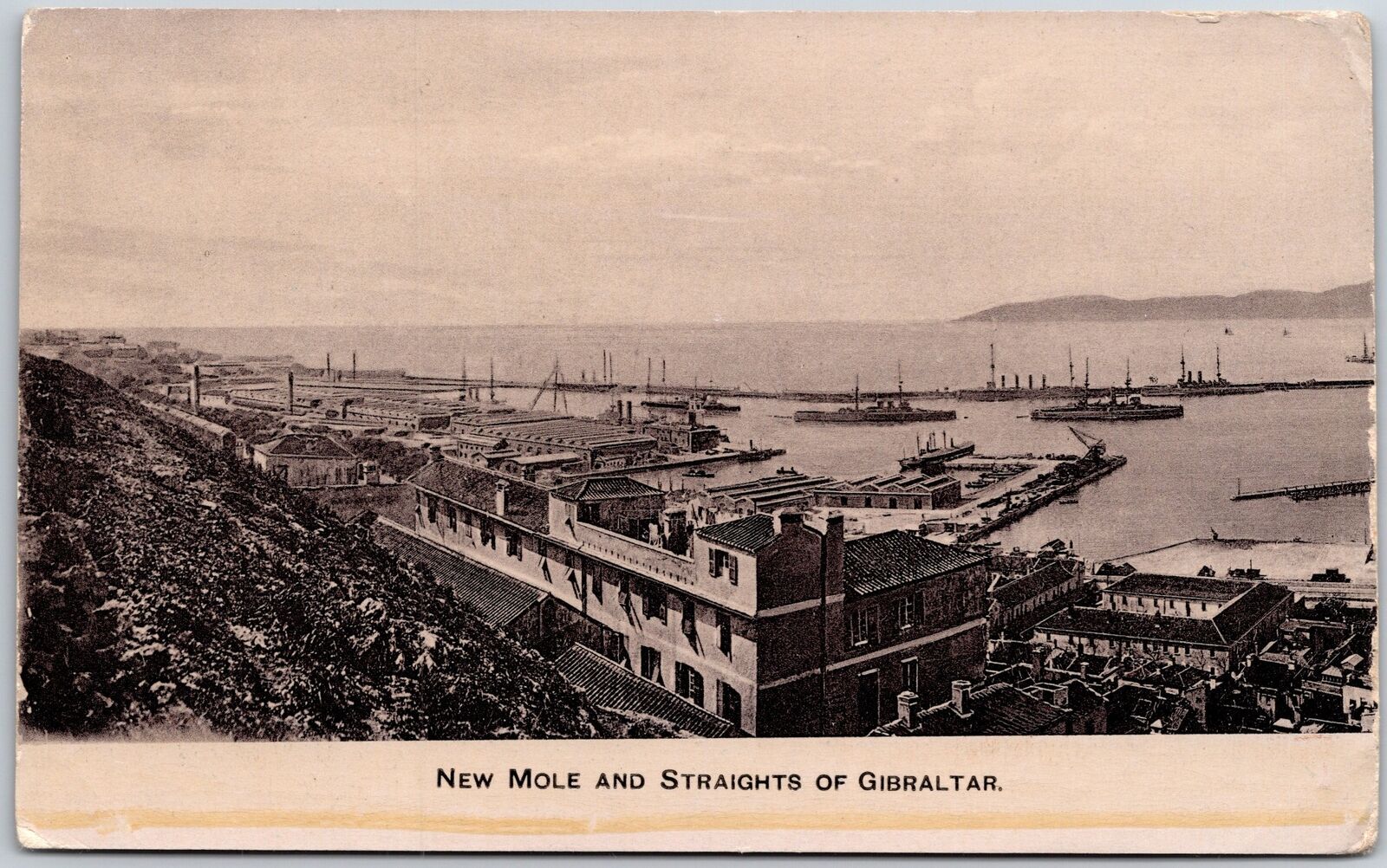 New Mole And Straights Of Gibraltar Harbor Scene Boats & Ships Postcard ...
