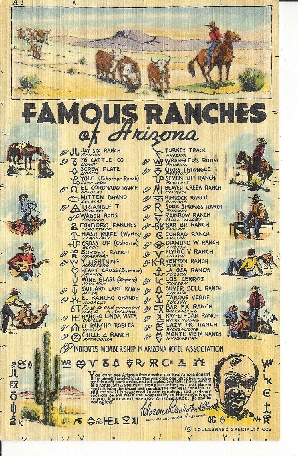 Postcard Famous Ranches of Arizona Cattle Brands | United States ...
