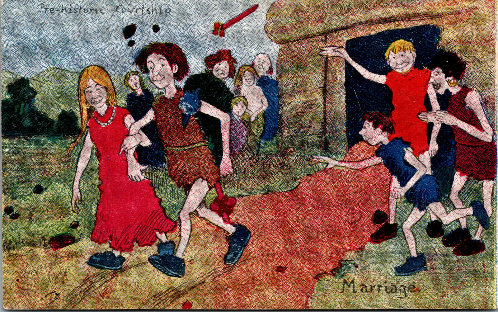 Vtg 1900s Pre Historic Courtship Marriage Couple Comic Humor Postcard ...