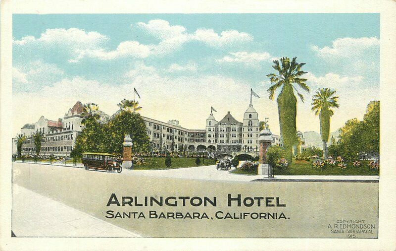 Arlington Hotel roadside Santa Barbara California Kropp 1920s Postcard ...