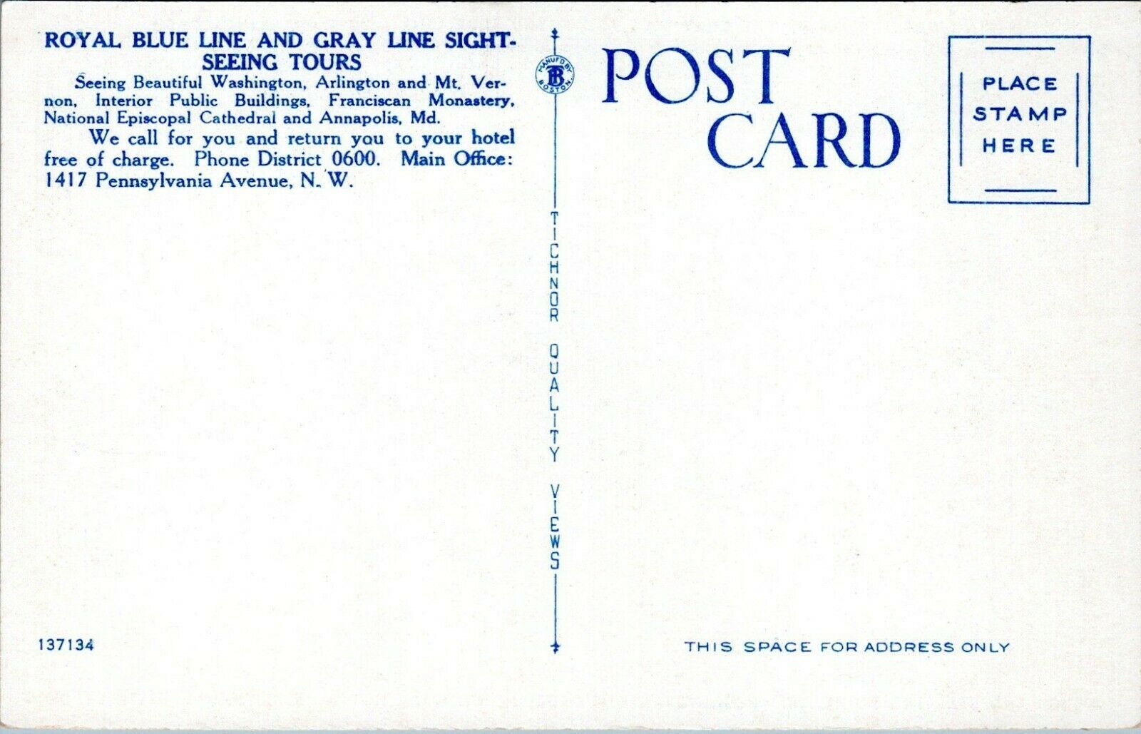 Washington DC Gray Line Royal Blue Line Bus Coach Sight Seeing 1930s ...