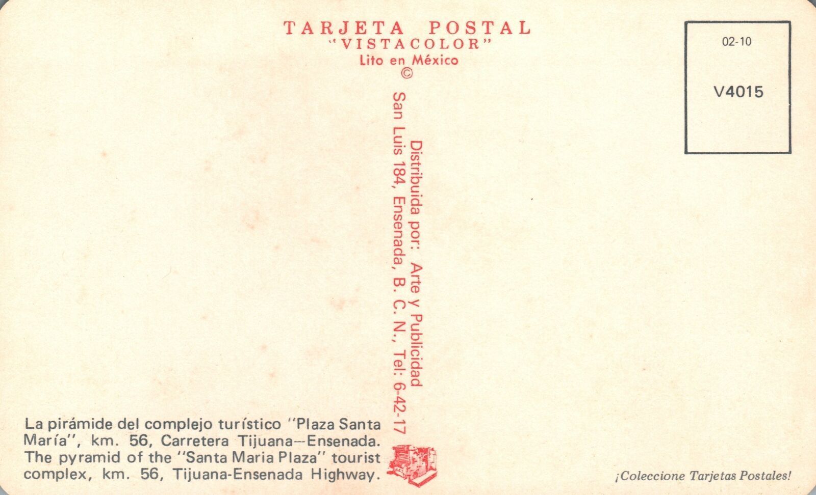 Vintage Postcard Saludos Desde Baja Santa Maria Plaza Tourist Complex ...