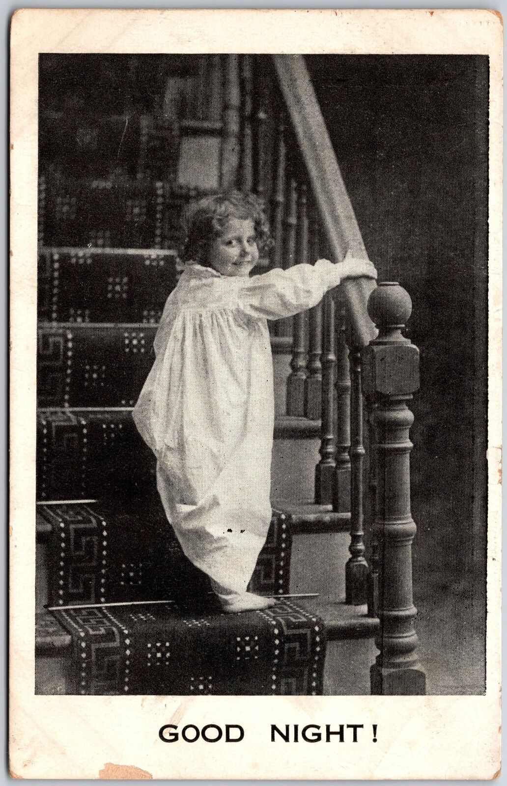 1910's Little Girl Taking Up Stairs For Sleep "Goodnight" Postcard ...