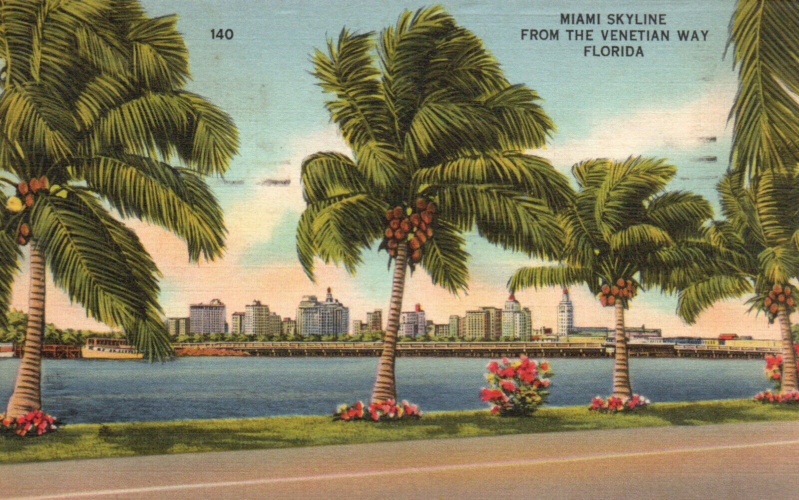 Postcard FL Miami Skyline from Venetian Way Posted 1941 Linen Vintage ...