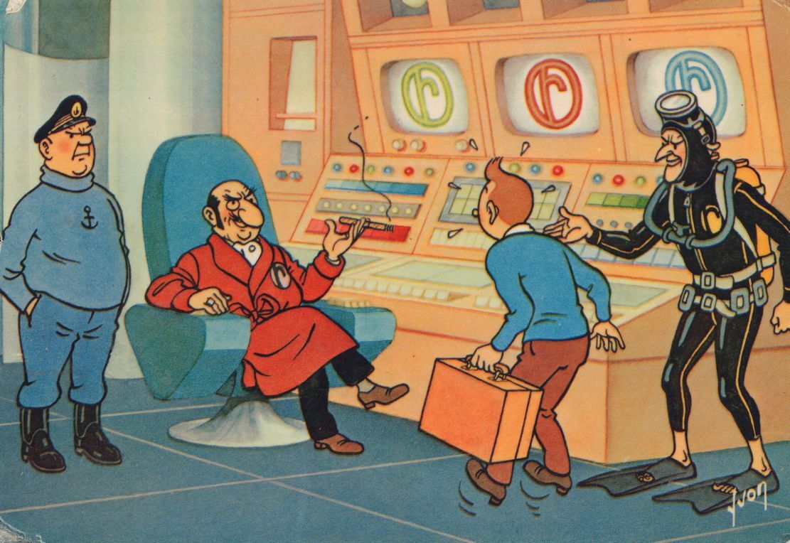 Tintin in Ship Control Room Diver Captain 1970s Comic Postcard | Topics ...