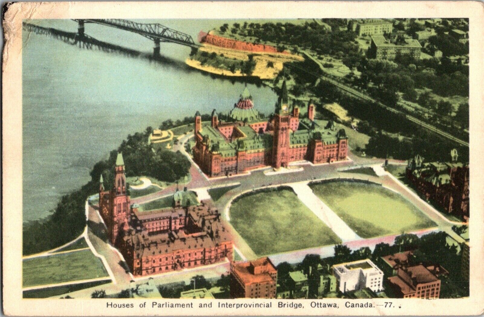 Vintage Ottawa Canada Postcard, Parliament, River & Alexandra Bridge ...