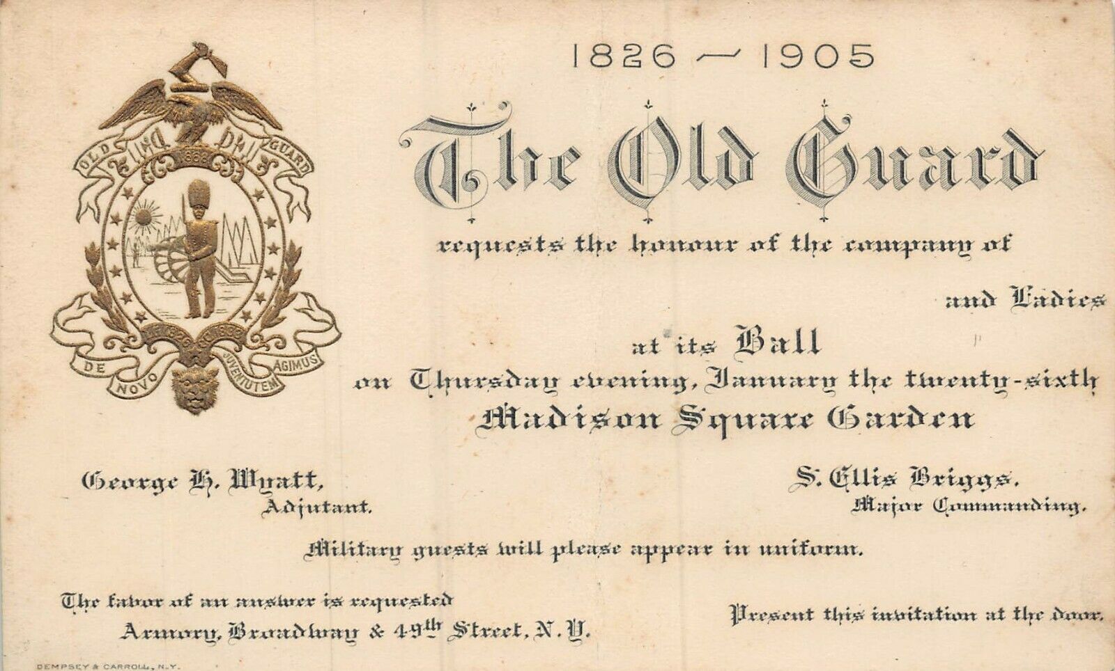New York City~The OLD Guard" Military~Invitation-1905 Ball-Madison ...