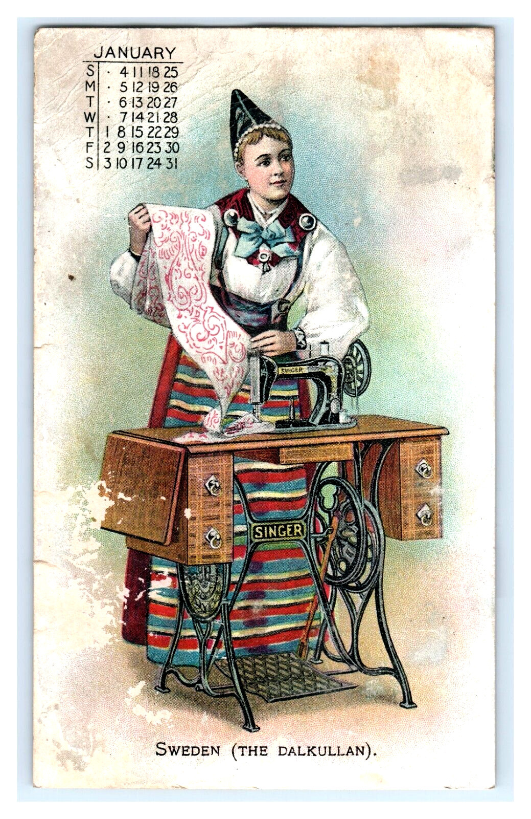 1900s Singer Sewing Machine Calendar January Sweden The Dalkullan P210 ...