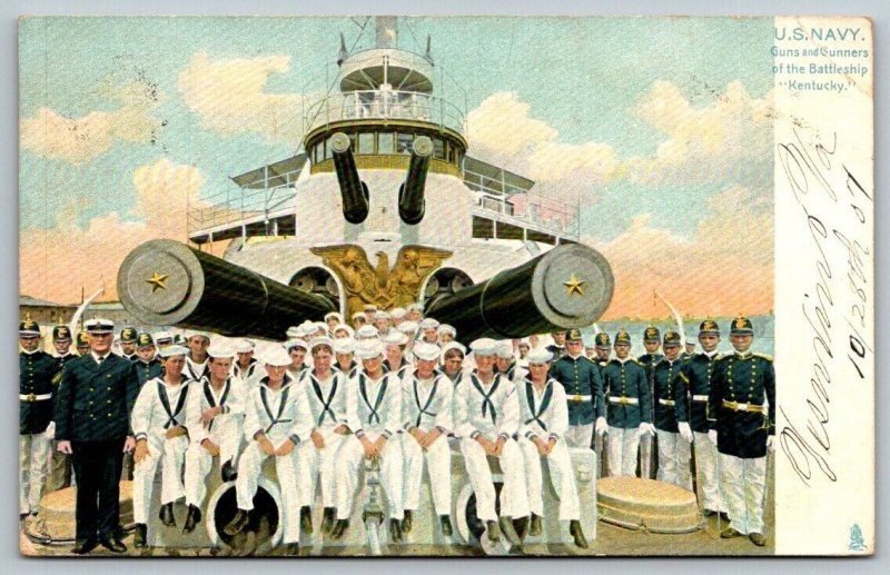 1907 US Navy Guns & Gunners of the Battleship "Kentucky" Postcard ...