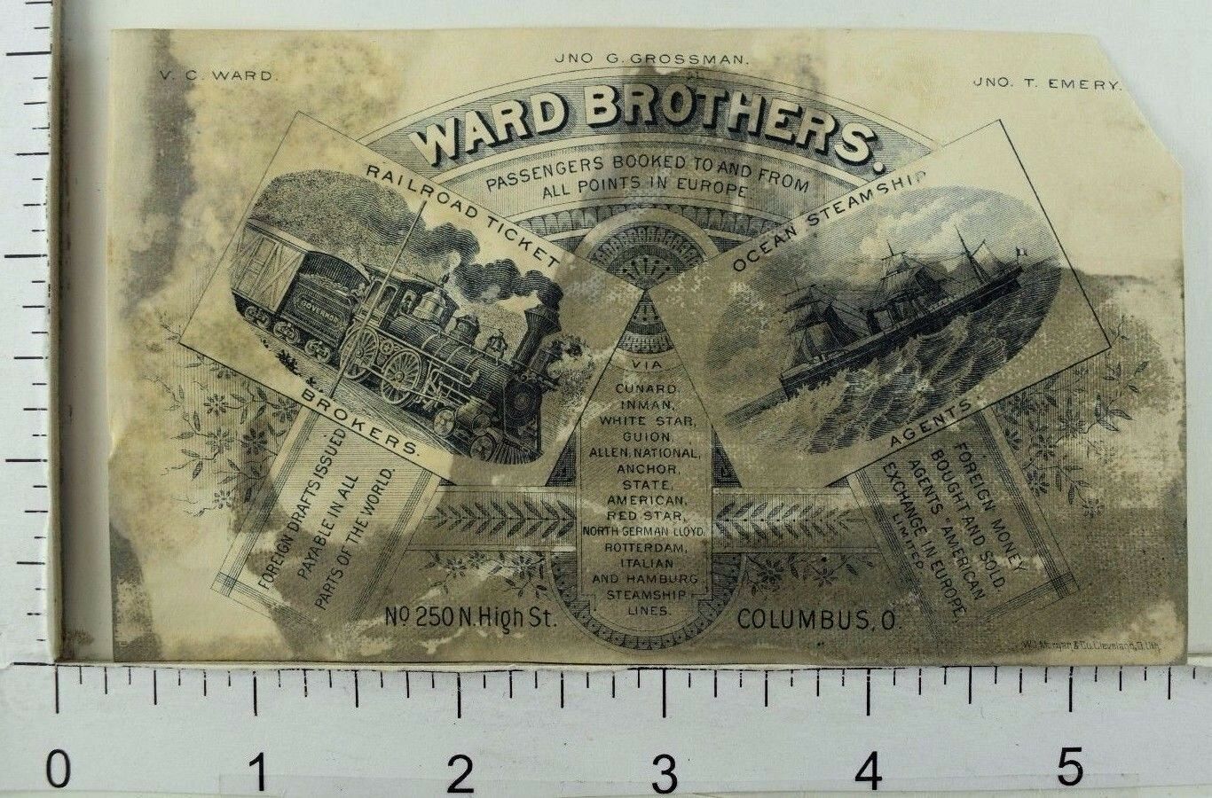 Ward Bros Railroad Ticket Brokers Ocean Steamship Agents Cunard White ...