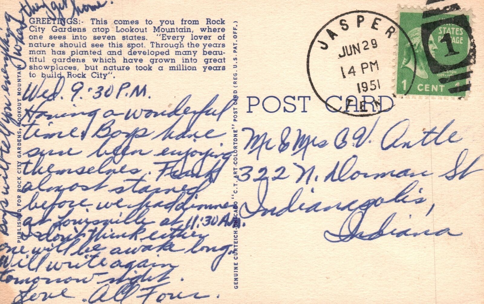 Vintage Postcard 1951 Follow Yellow Line Up Lookout Mountain To Rock ...