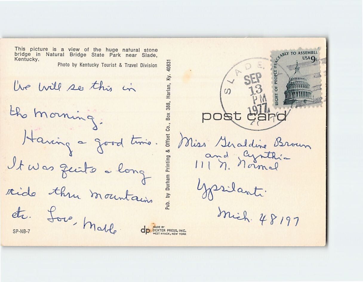 Postcard View of the huge natural stone bridge, Natural Bridge State ...