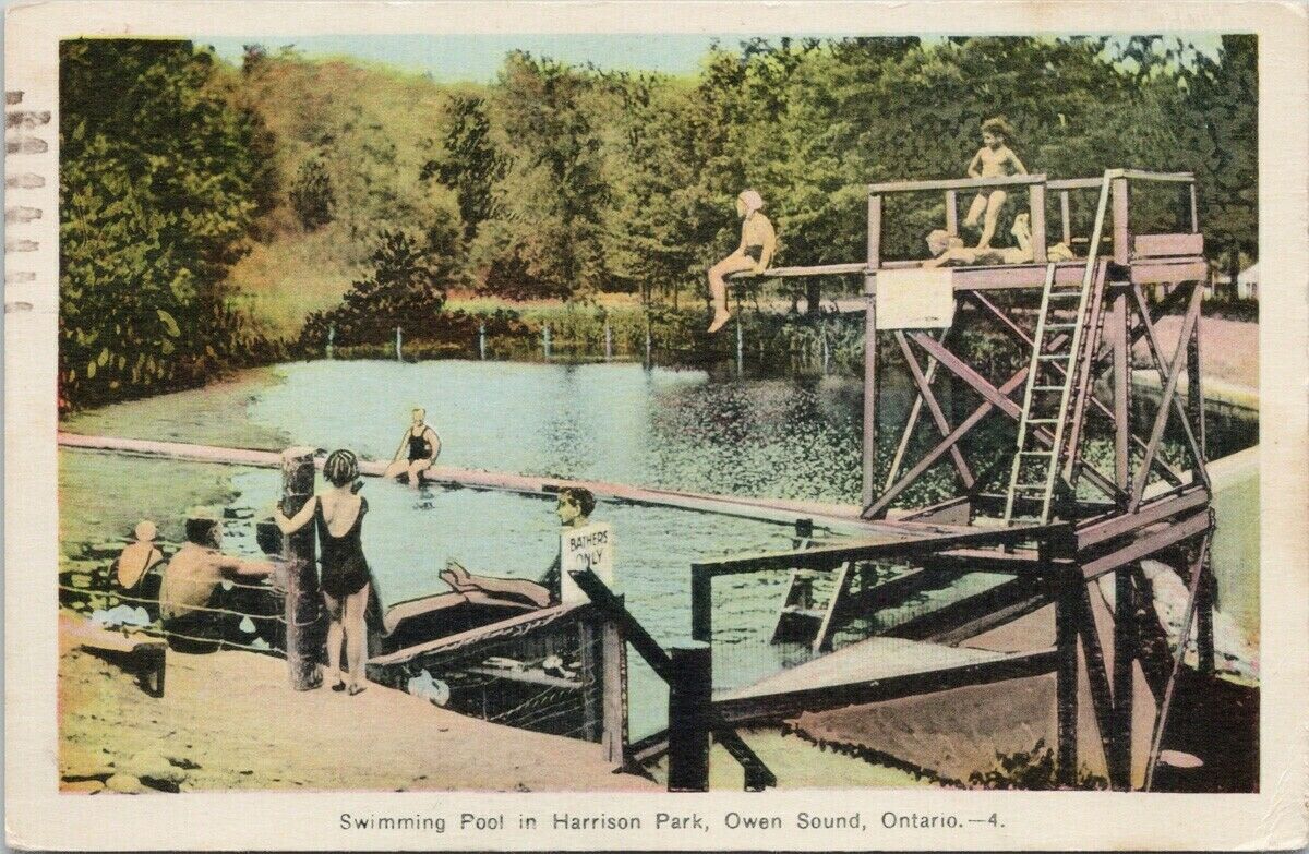 Owen Sound Ontario Swimming Pool Harrison Park c1937 PECO Postcard F94 ...