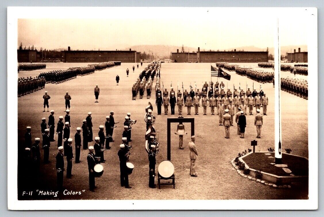 RPPC Military WWII US Navy Making Colors Band Parade Formations Photo ...