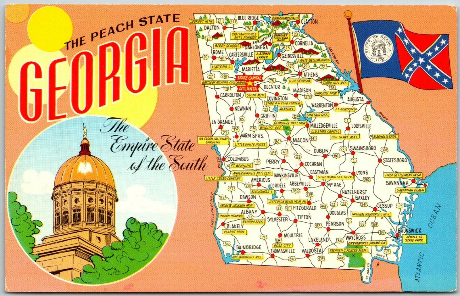The Peach State, The Empire State of the South, Map, Georgia - Postcard ...