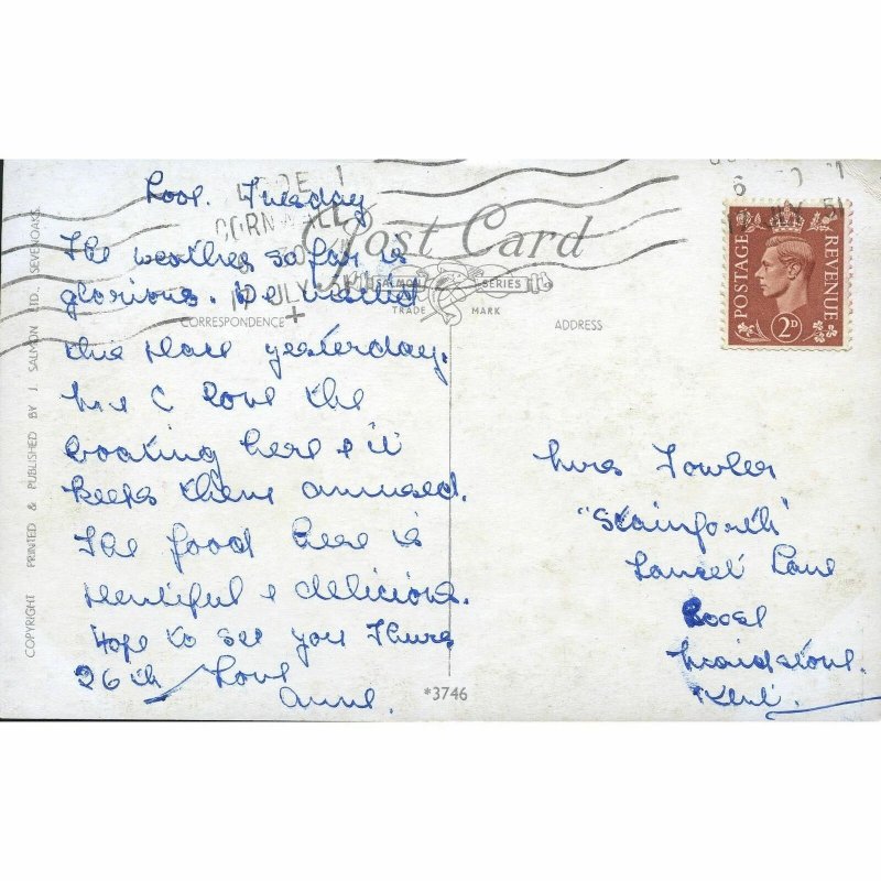 Salmon Series Artist Signed A.R. Quinton Postcard 'Polperro from the ...