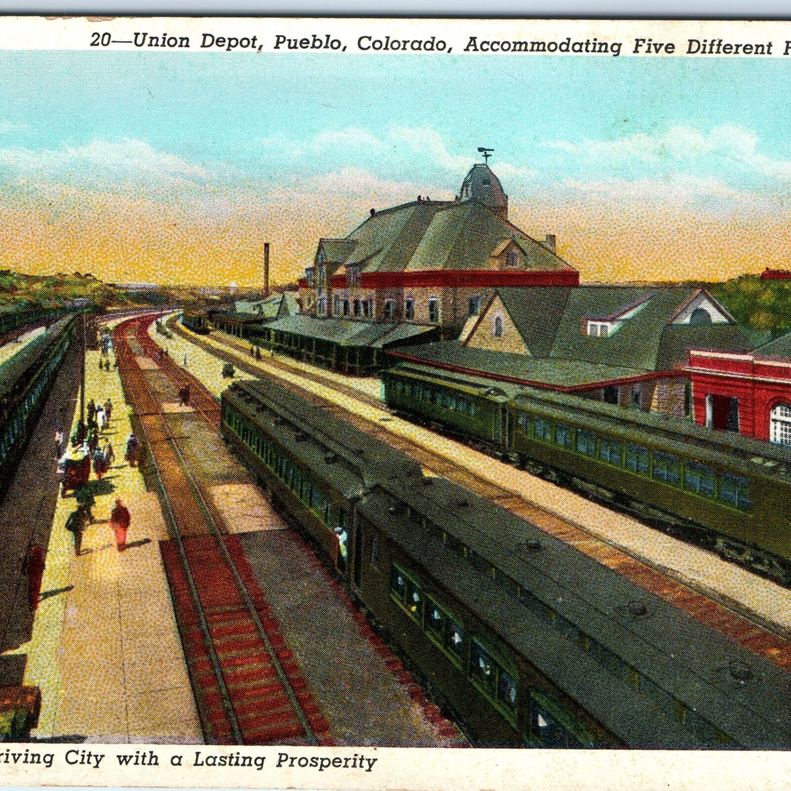 c1940s Pueblo CO Union Depot Railroad ATSF MOPAC DRGW Colo Southern ...
