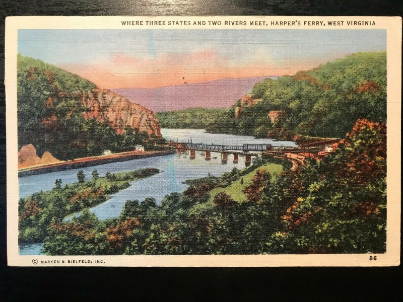 Vintage Postcard 1947 Where 3 States Meet 2 Rivers Meet Harper's Ferry ...