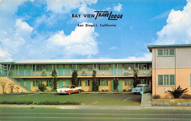 San Diego California 1950s Postcard Bay View Travel Lodge | United ...