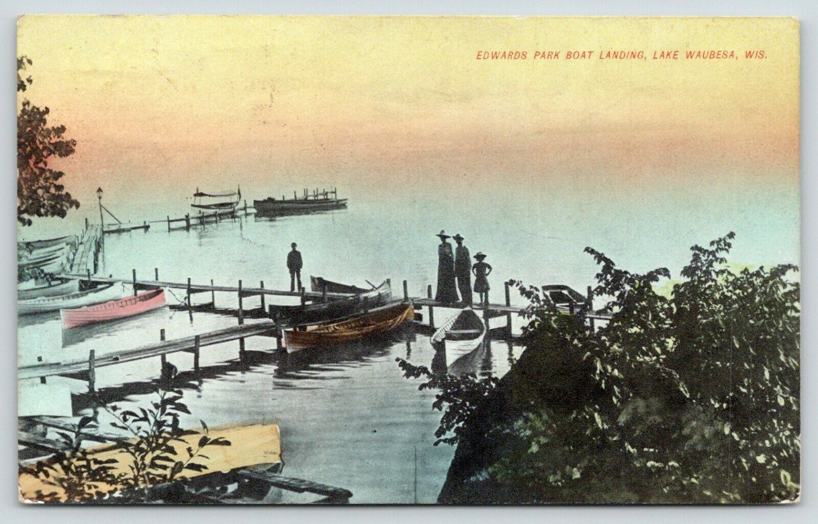 Lake Waubesa Wisconsin~Edwards Park Boat Landing~Ladies on Dock~Sunset ...