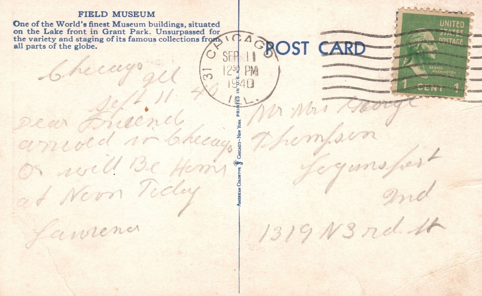Vintage Postcard 1940's Field Museum Natural History Finest Building ...
