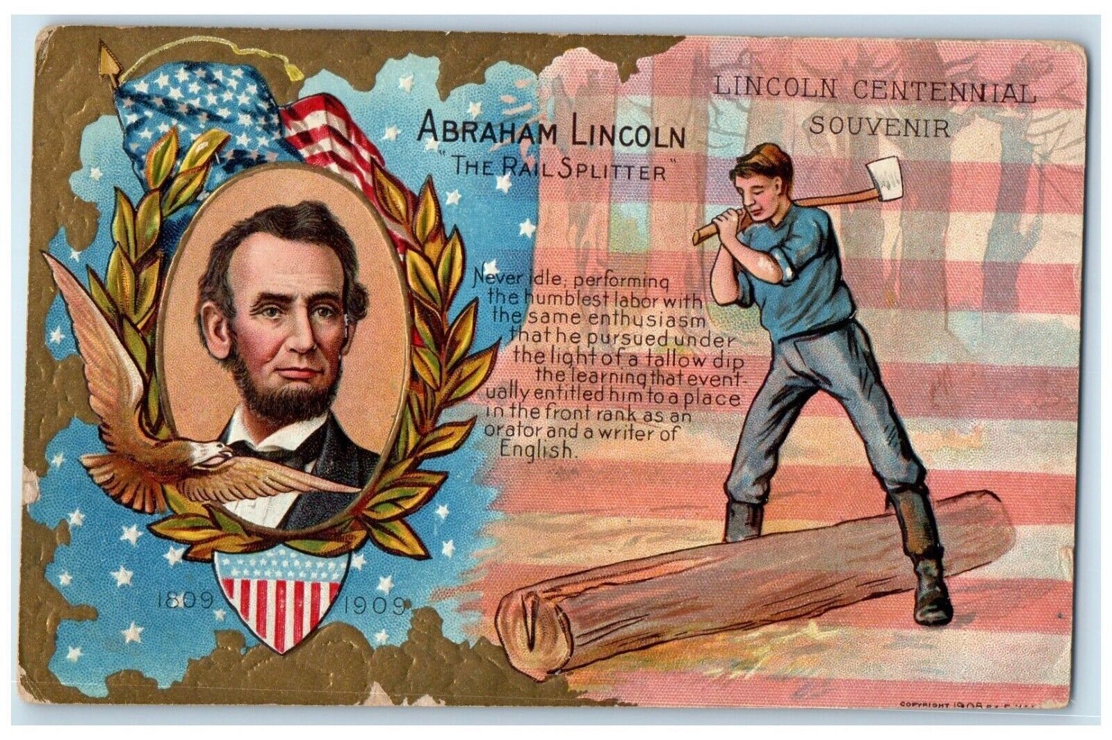 1911 Abraham Lincoln The Rail Splitter Embossed Nash Posted Antique ...