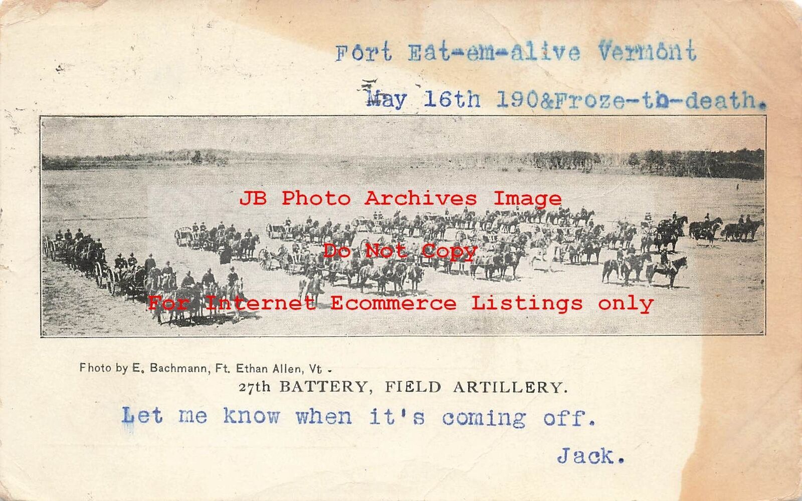VT, Fort Ethan Allen, Vermont, 27th Battery, Field Artillery, 1906 PM ...