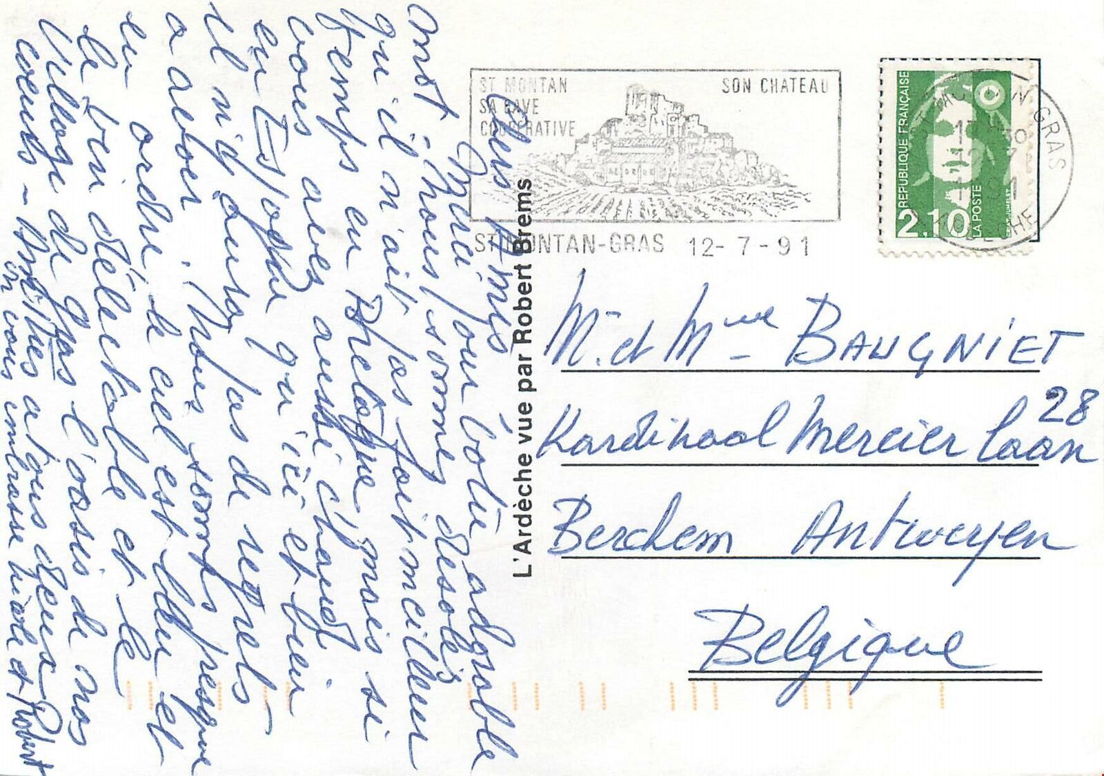 Animals in Art signed Postcard L'Ardeche by Robert Brems dogs drawing ...