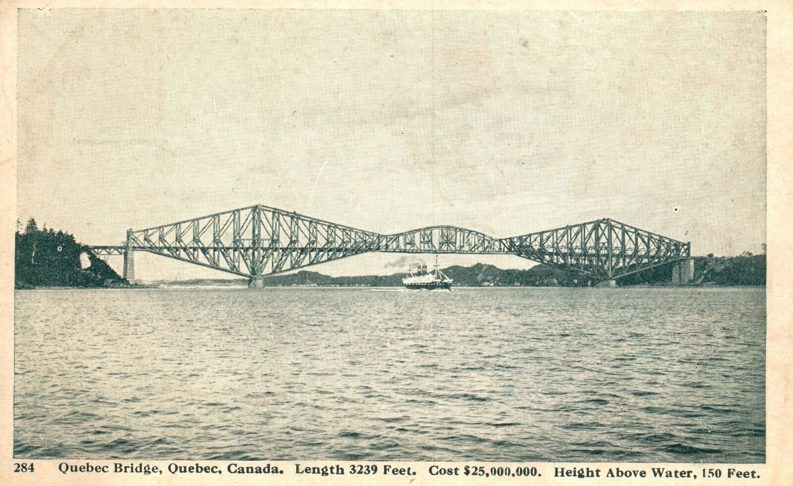 Vintage Postcard 1920's Quebec Bridge Height Above Water Canada Novelty ...