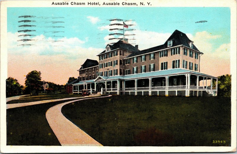 Ausable Chasm, New York Ausable Chasm Hotel, Front View, American Flag ...