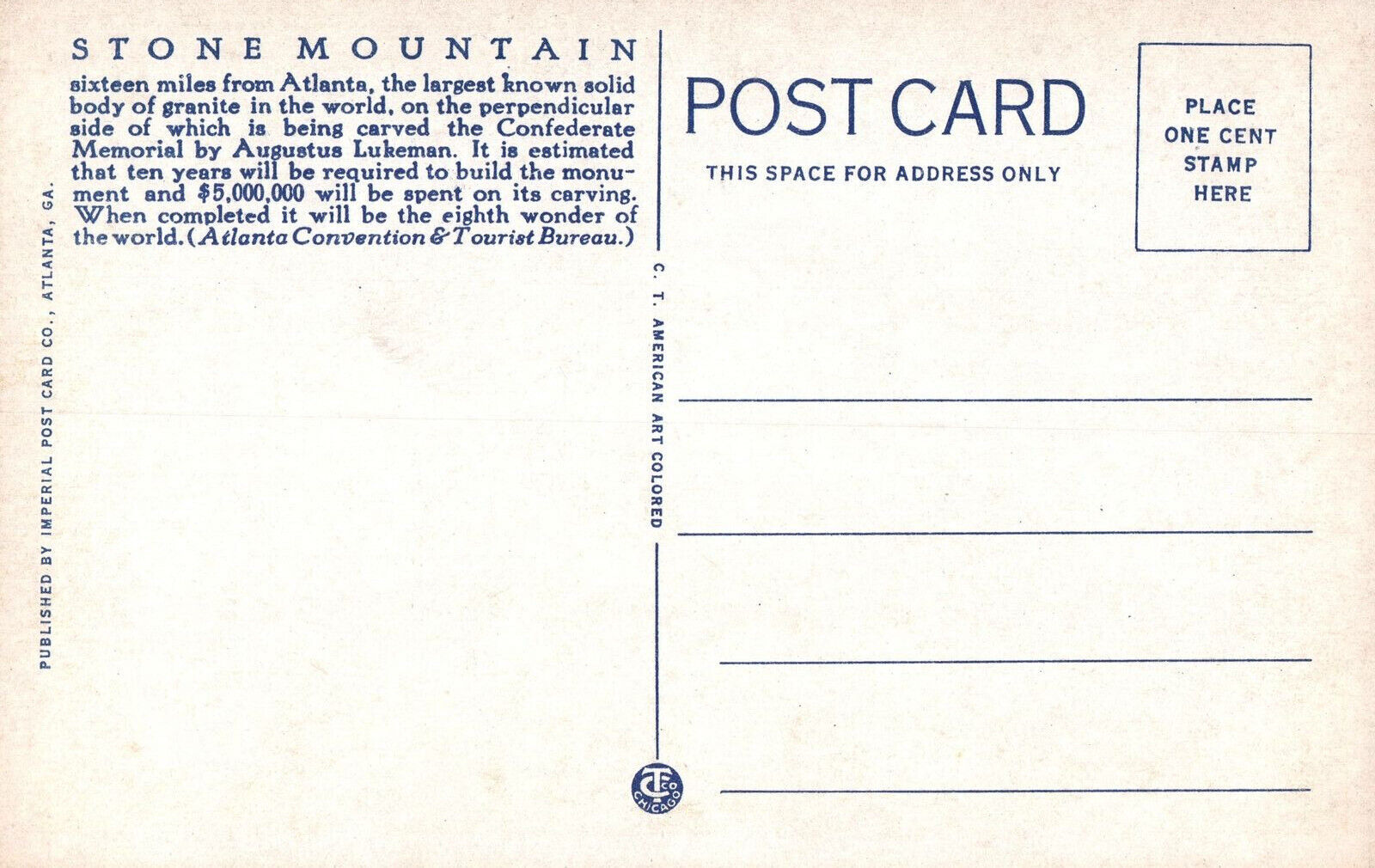 Vintage Postcard Stone Mountain With Confederate Memorial Monument ...