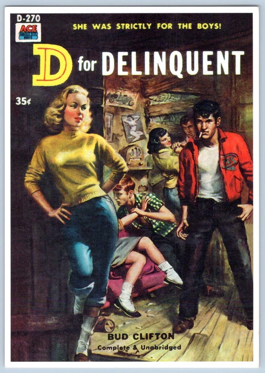 1958 D for Delinquent Sexy Girl Pulp Fiction Cover Reproduction 4.25x6 ...