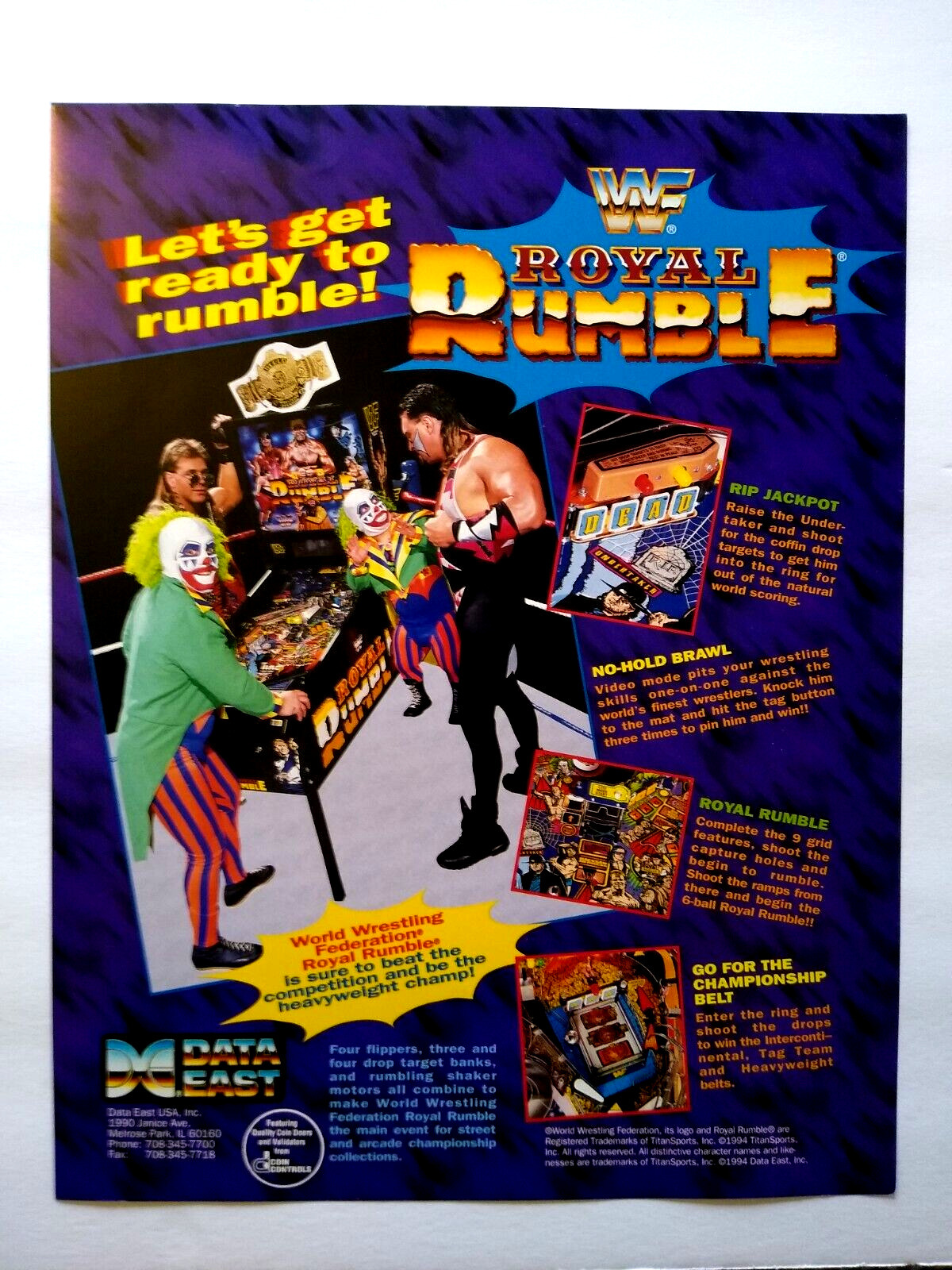 Royal Rumble Pinball Machine Flyer Original 1994 Wrestling Sports Art 8 ...