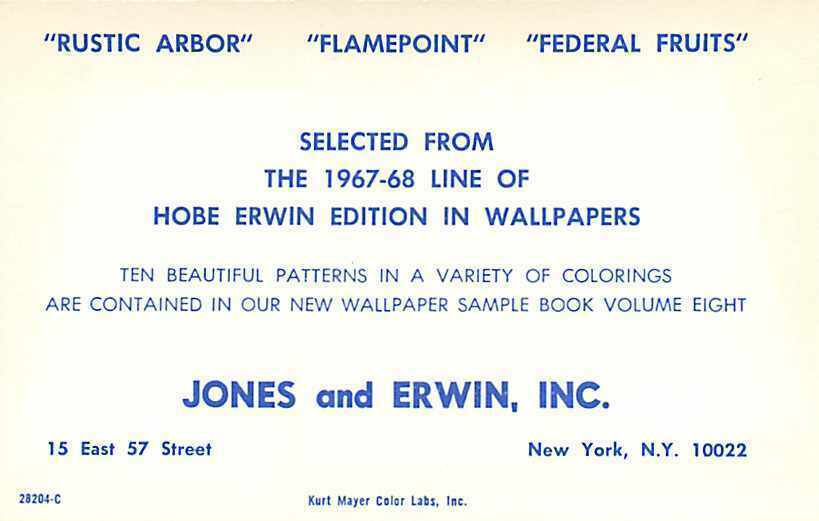 Advertising Card, Jones & Erwin Inc Promo for Wallpapers, New York City ...