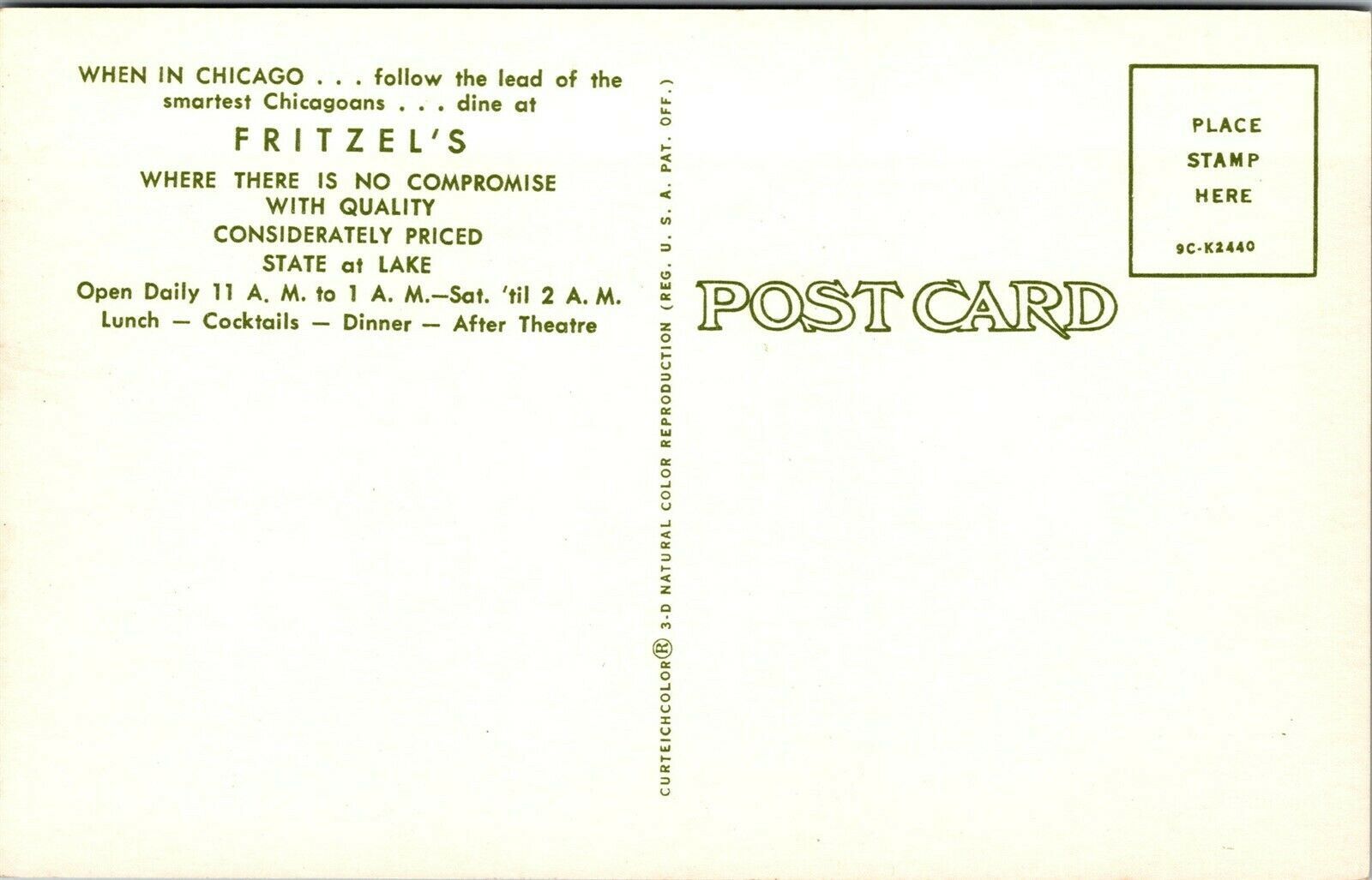 Vtg Chicago Illinois IL Fritzels Restaurant State at Lake 1950s ...