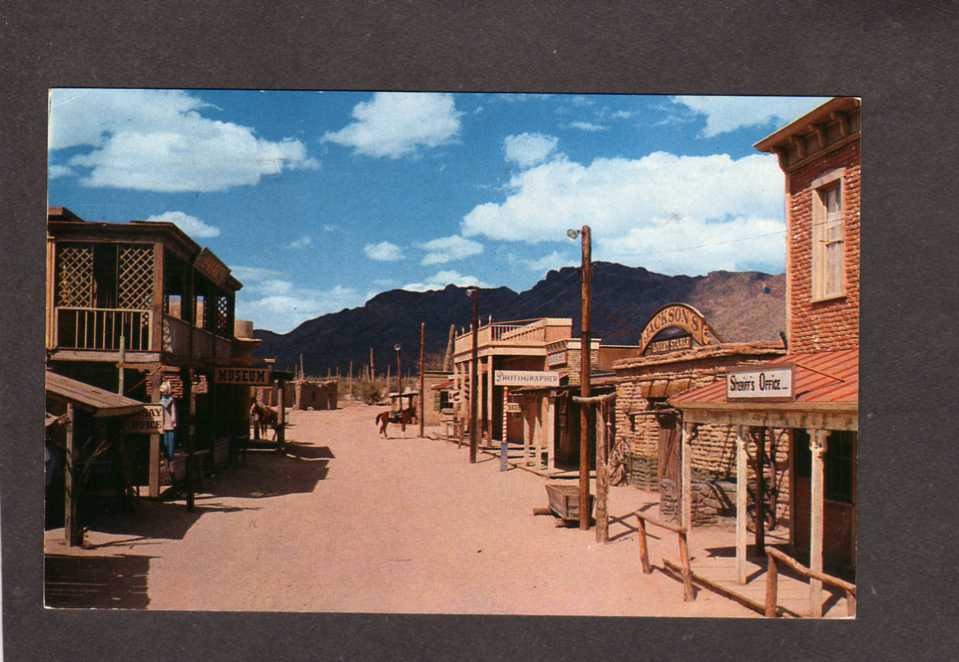 AZ Main St Street Old Tucson Arizona Postcard Sheriff's Office Stores ...