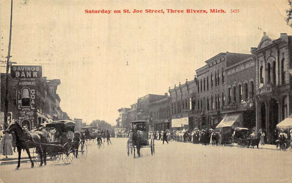 Three Rivers Michigan scene on St. Joe Street antique pc DD7337 ...
