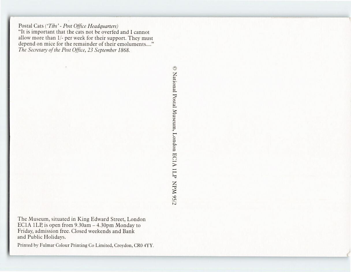 Postcard Postal Cats ('Tibs', Post Office Headquarters), London ...